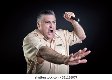 Security Guard Flashlight Making Stop Sign Stock Photo 351186977 ...