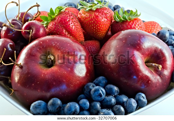 Selection Red Summer Fruit Apples Blueberries Stock Photo 32707006 ...