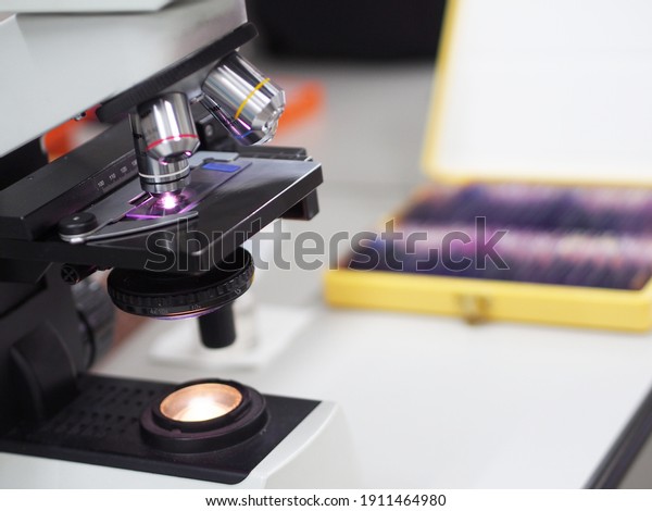 Selective Focus Microscope Blurry Microscope Glass Stock Photo ...
