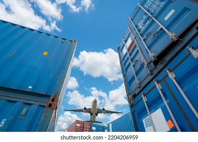 Selective Focus On Stack Blue Container Stock Photo 2204206959 ...