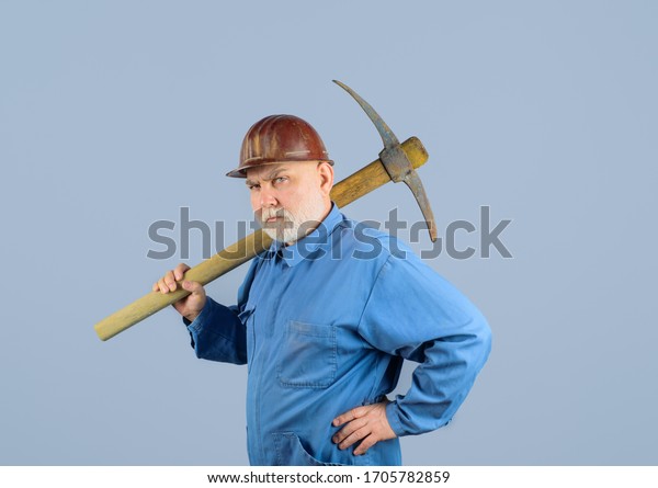 Serious Construction Worker Pickaxe Workman Pick Stock Photo 1705782859 ...