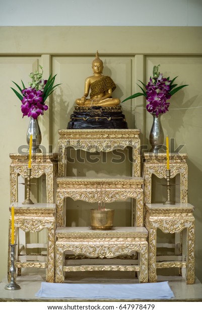 Set Altar Table Buddha Statue Thailand Stock Photo (Edit Now) 647978479