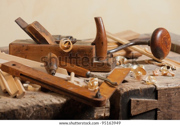 Set Carpenters Tool Carpenters Workshop Stock Photo (Edit Now) 95163949