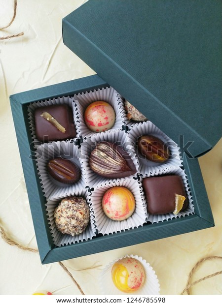 Set Chocolates Square Green Box Closeup Stock Photo 1246785598 ...