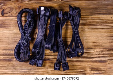 Set Computer Psu Cables On Wooden Stock Photo (Edit Now) 1633667236