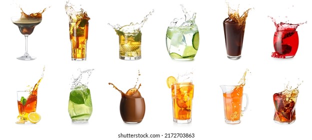 Set Different Drinks Splashes Isolated On Stock Photo 2172703863 ...