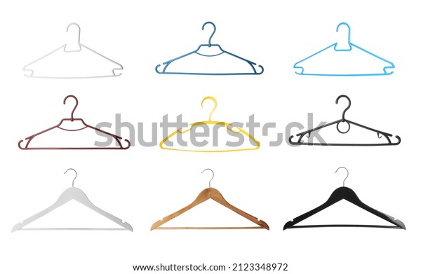 Set Different Empty Hangers On White Stock Photo 2123348972 | Shutterstock