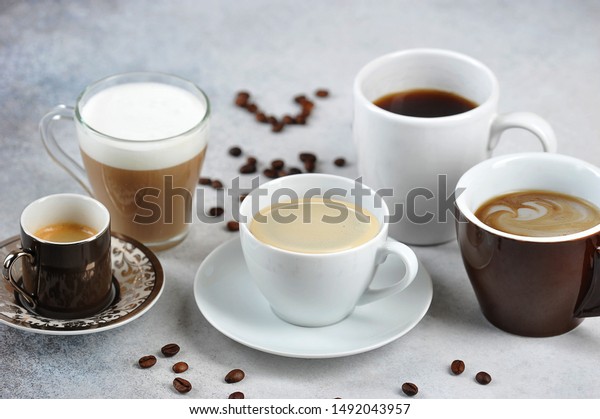 Set Different Types Coffee Different Cups Stock Photo 1492043957 ...