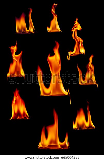 Set Fire Flames Background On Black Foto Stok 665004253 | Shutterstock