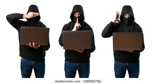 Set Hacker His Computer Covering His Stock Photo 1080402818 | Shutterstock