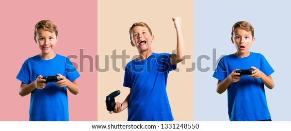 Set Kid Playing Console Stock Photo (Edit Now) 1331248550