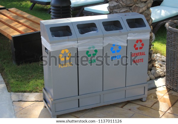 Set Recycling Bins Colour Coded Sections Stock Photo 1137011126 ...