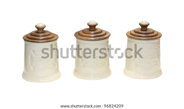 Set Retro Ceramic Kitchen Containers Isolated Stock Photo 96824209 ...