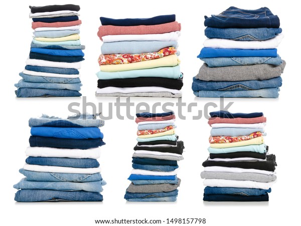 Set Stack Folded Clothes On White Stock Photo (Edit Now) 1498157798