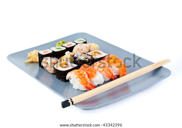 Set Sushi On Rectangular Blue Plate Stock Photo 43342396 | Shutterstock