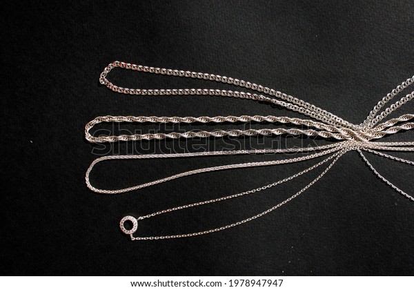 Set Thin Silver Chains Around Neck Stock Photo 1978947947 | Shutterstock