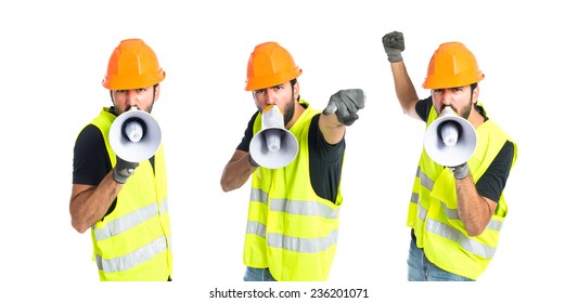 Set Workman Shouting Over Isolated White Stock Photo 236201071 ...