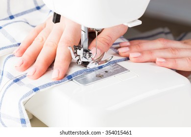 Woman Hands Using Sewing Machine Sew Stock Photo (Edit Now) 1679393290