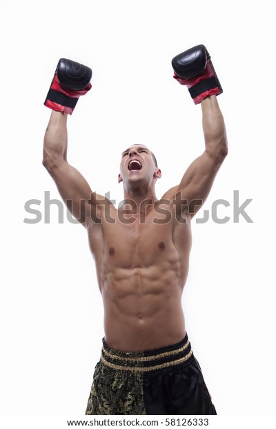 Sexy Well Trained Male With Muay Thai Gloves