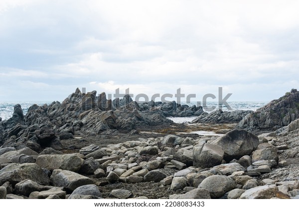 Sharp Jagged Basalt Rocks On Sea Stock Photo 2208083433 | Shutterstock