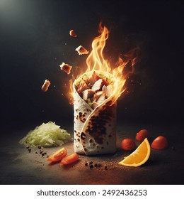 Shawarma Wrap Deconstructed On Fire Portrait AI-generated image ...