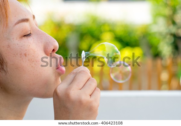 She Blew Bubble Daytime Stock Photo (Edit Now) 406423108