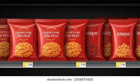 Shelf Snacks Red Packaging Front Pov AI-generated image 2556875319 ...