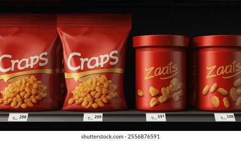 Shelf Snacks Red Packaging Front Pov AI-generated image 2556875319 ...
