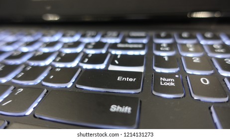 Computer Keyboard Glowing Blue Close Stock Photo 1214131270 | Shutterstock