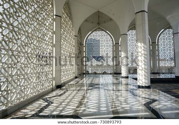Shining Floor Marble Reflection Mosque Corridor Stock Photo 730893793 ...