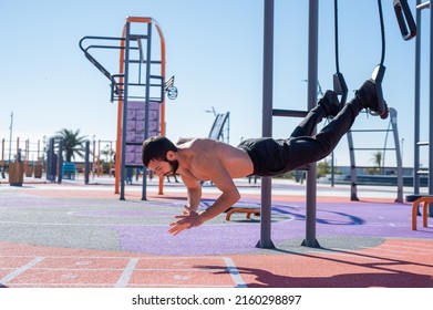 Shirtless Man Doing Loop Exercises Outdoors Stock Photo 2160298897 ...