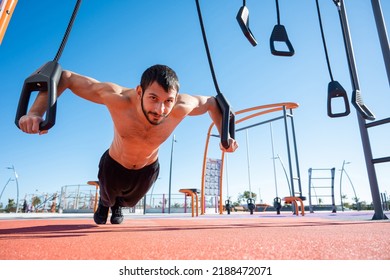 Shirtless Man Doing Loop Exercises Outdoors Stock Photo 2188472071 ...