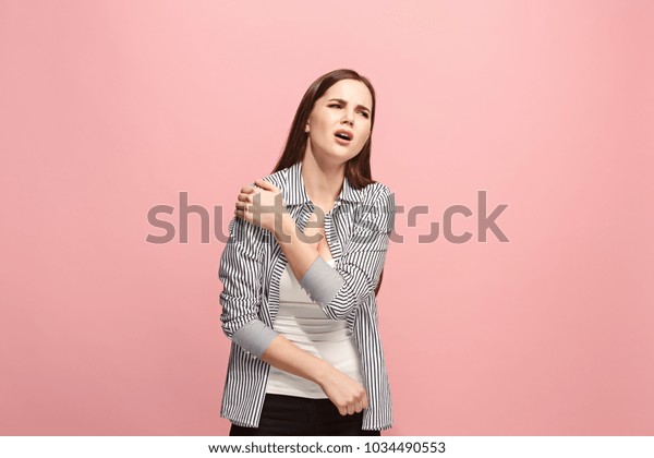 Shoulder Ache Concept Sad Crying Woman Stock Photo 1034490553 ...