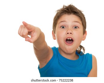 Shouting Boy Pointing Forward Isolated On Stock Photo 75222238 ...