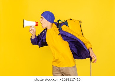 Shouting Megaphone Comic Portrait Young Man Stock Photo 2028117416 ...