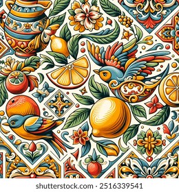 Lemon Sicilian Tile Seamless Pattern AI-generated image 2499194961 ...