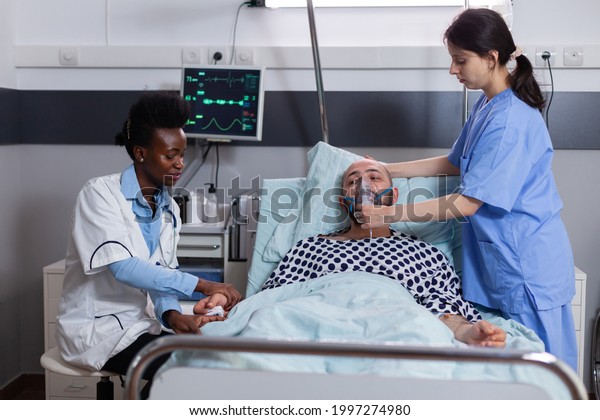 Sick Patient Lying Bed While Woman Stock Photo 1997274980 | Shutterstock