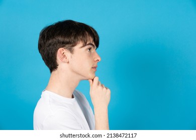 Side View Boy Thinking Looking Blue Stock Photo 2138472117 | Shutterstock