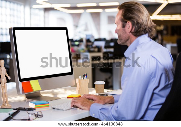 Side View Businessman Working Computer Desk Stock Photo (Edit Now ...