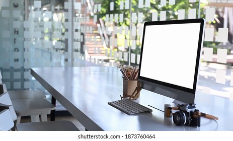 Side View Computer White Screen Photographer Stock Photo 1873760464 ...