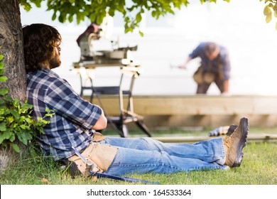 Side View Construction Worker Leaning On Stock Photo 164533364 ...