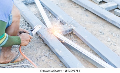 Side View Construction Worker Weld Steel Stock Photo (Edit Now) 1593993754