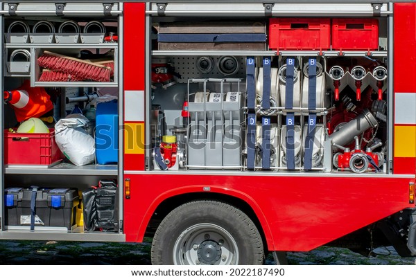 Side View Equipment Inside Fire Engine Stock Photo 2022187490 ...