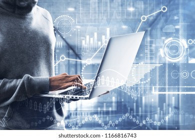 Side View Hacker Using Laptop Glowing Stock Photo 1166816743 | Shutterstock