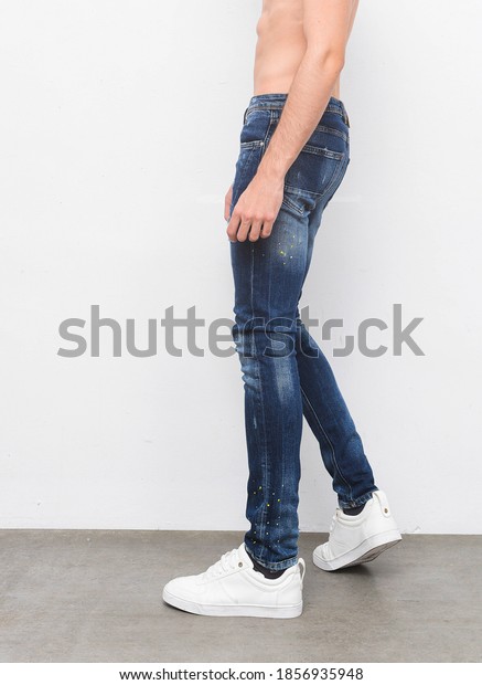 Side View Half Nude Man Blue Foto stock 1856935948 | Shutterstock