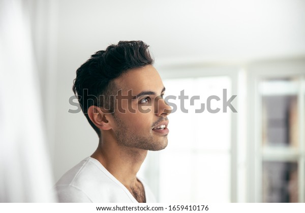 Side View Handsome Guy Standing Looking Stock Photo 1659410176 ...