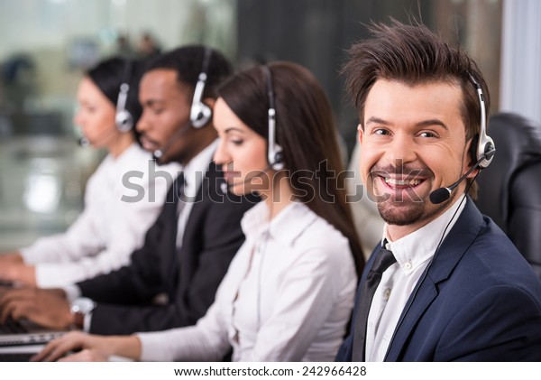 Side View Line Call Centre Employees Stock Photo 242966428 | Shutterstock