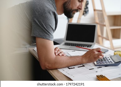 Side View Man Using Calculator Calculate Stock Photo 1797242191 ...