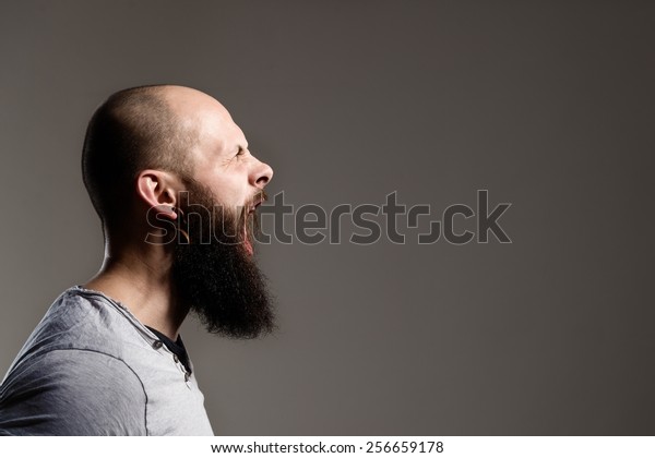 Side View Portrait Screaming Bearded Man Stock Photo 256659178 ...