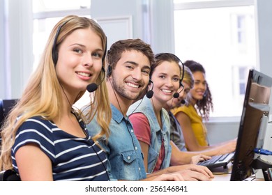 Side View Portrait Students Using Headsets Stock Photo 256146841 ...